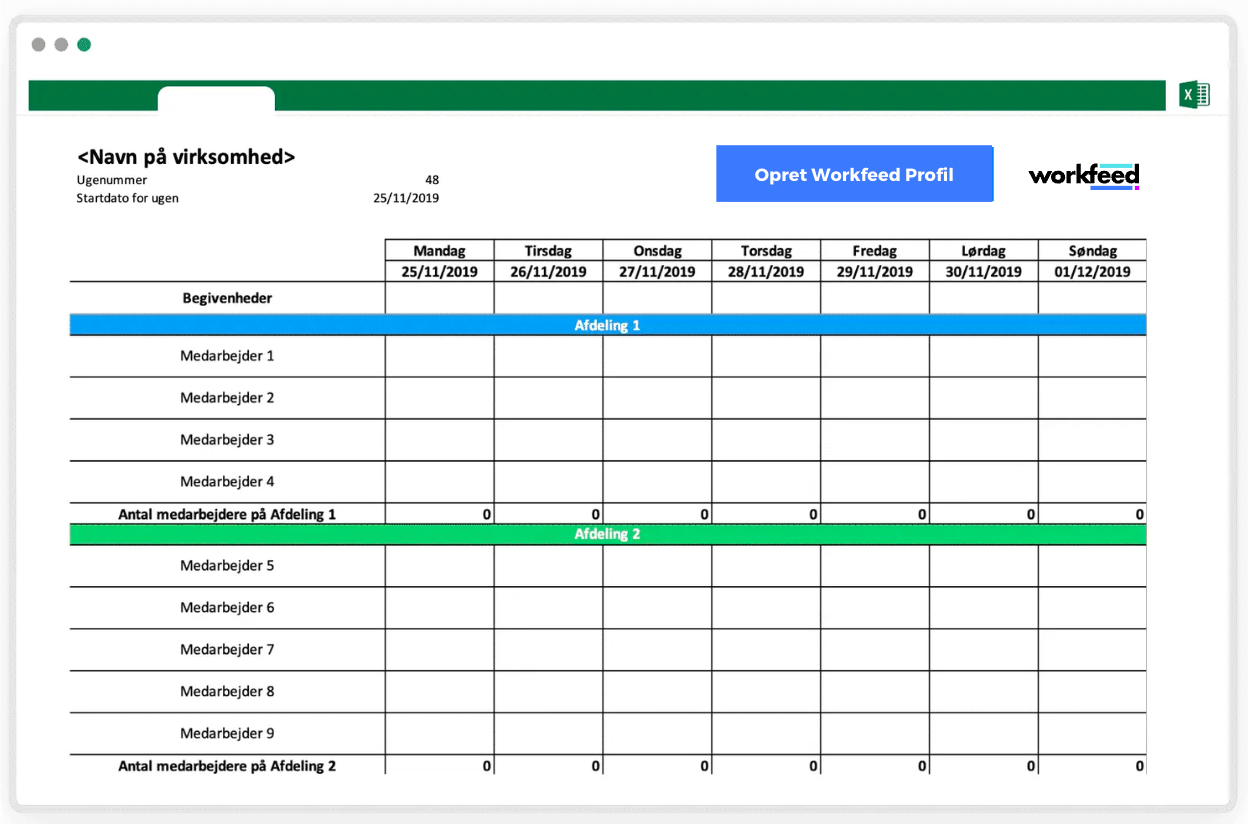 Downloade skema skabelon excel
