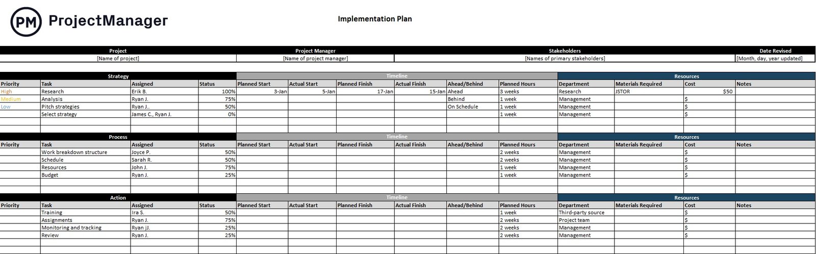 Downloade tactical implementation plan template excel